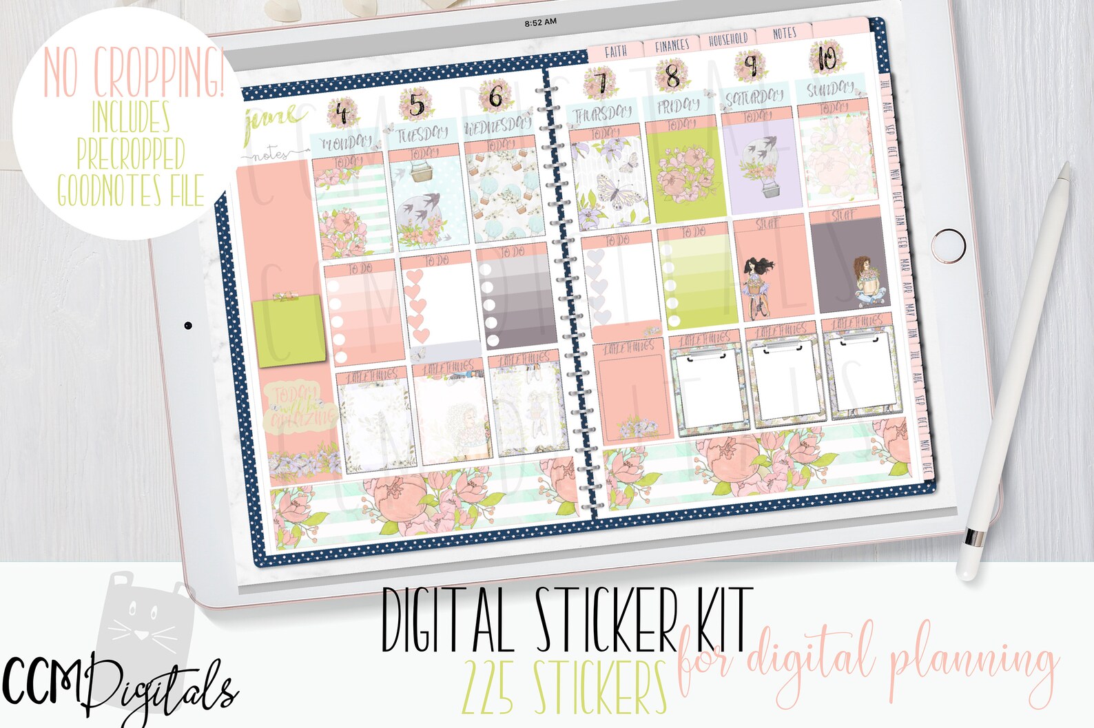 June 2018 Digital Planner Stickers | Summer Floral Digital Sticker Kit ...