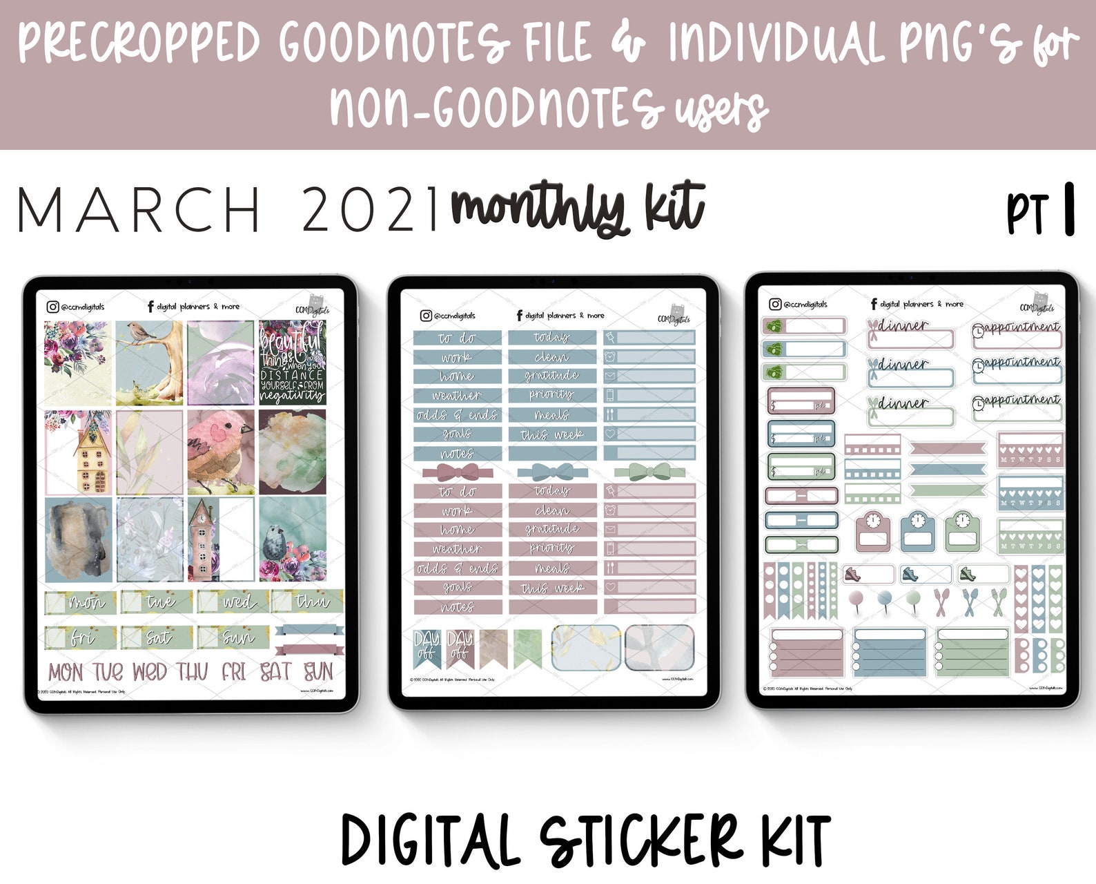 March 2021 Digital Planner Stickers Includes Spring Floral - Etsy