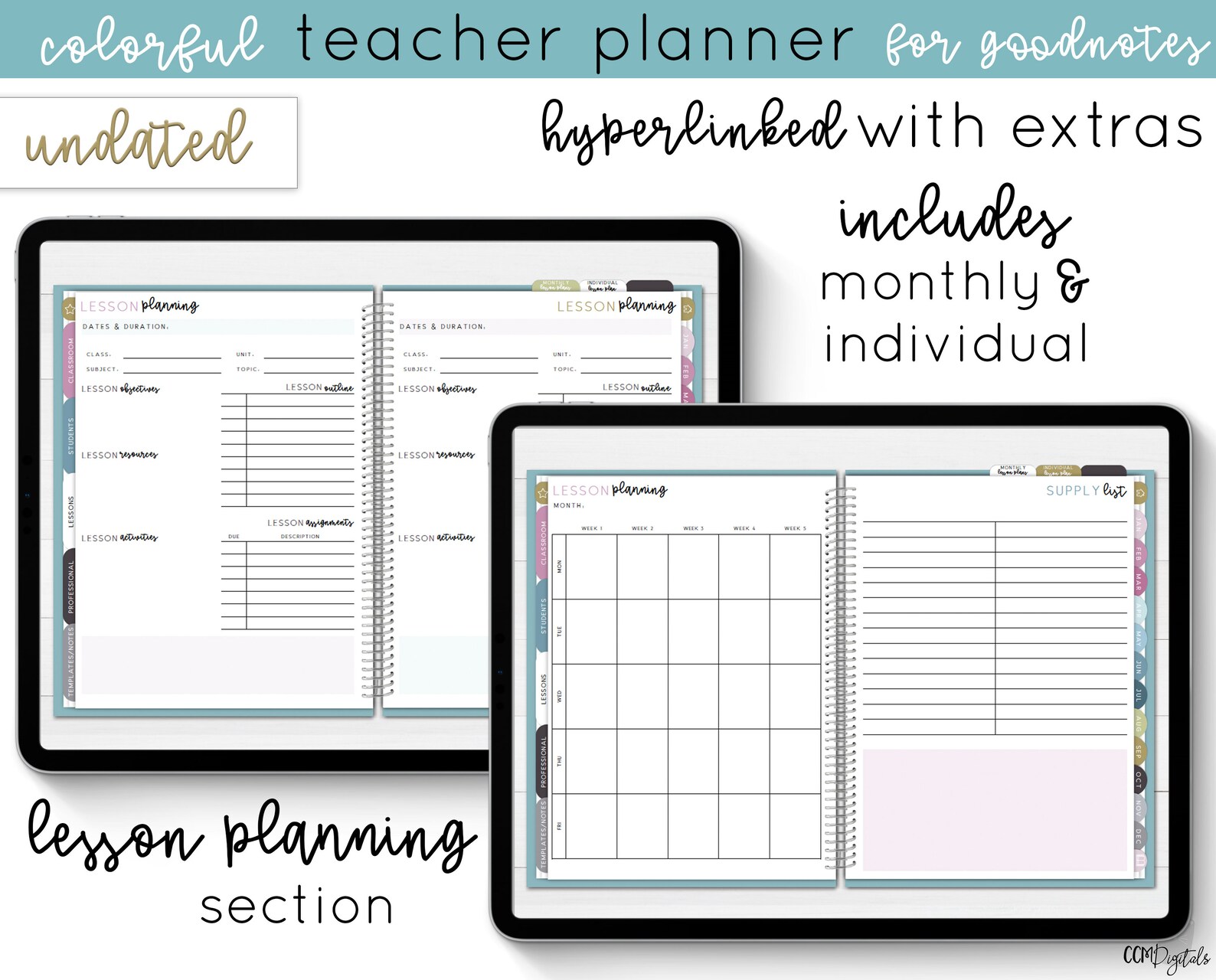 Digital Teacher Planner undated Colorful Teacher Digital - Etsy