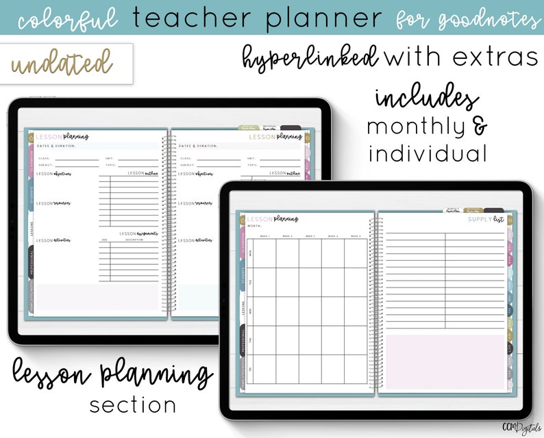 Digital Teacher Planner Undated Colorful Teacher Digital | Etsy