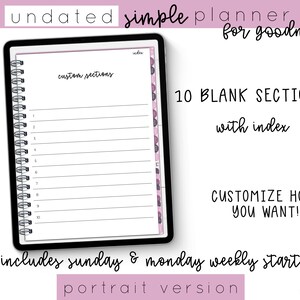 Portrait Undated Simple Planner in Pink Floral | Digital Planner for ...
