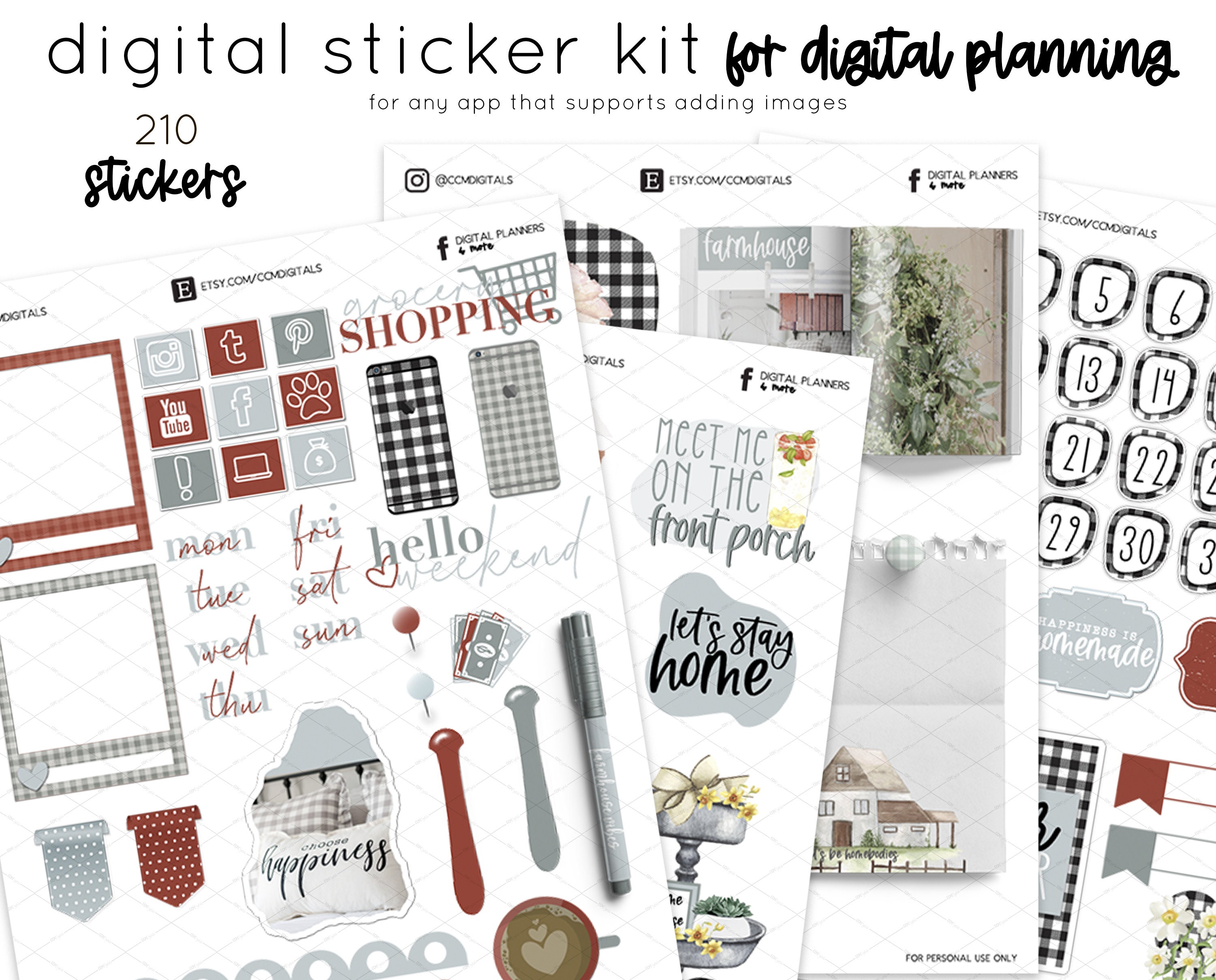 Farmhouse Vibes Digital Stickers for Planners - Vintage Rustic Mason ...