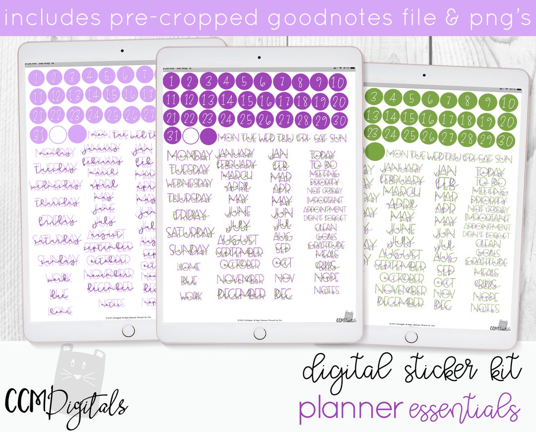 Digital Planner Essentials | Dates Days Months Stickers | Goodnotes ...