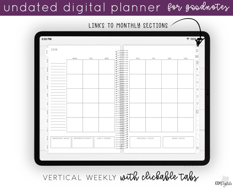 Landscape Undated Minimalist Digital Planner | Customizable Realistic ...
