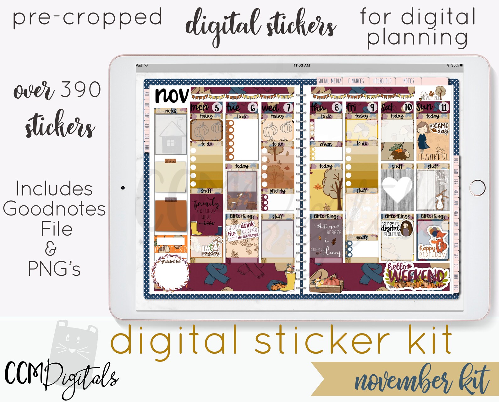 Nov 2018 Digital Planner Stickers Digital Stickers Fall - Etsy