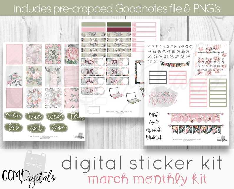 March 2019 Digital Planner Stickers A Pink Winter Themed - Etsy