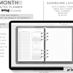 Undated One Month Digital Planner | Gray Simple Dashboard Layout for ...