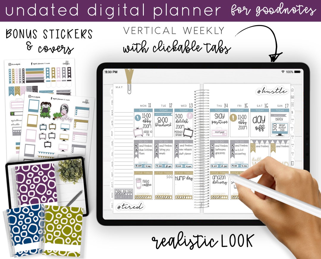 Landscape Undated Minimalist Digital Planner | Customizable Realistic ...