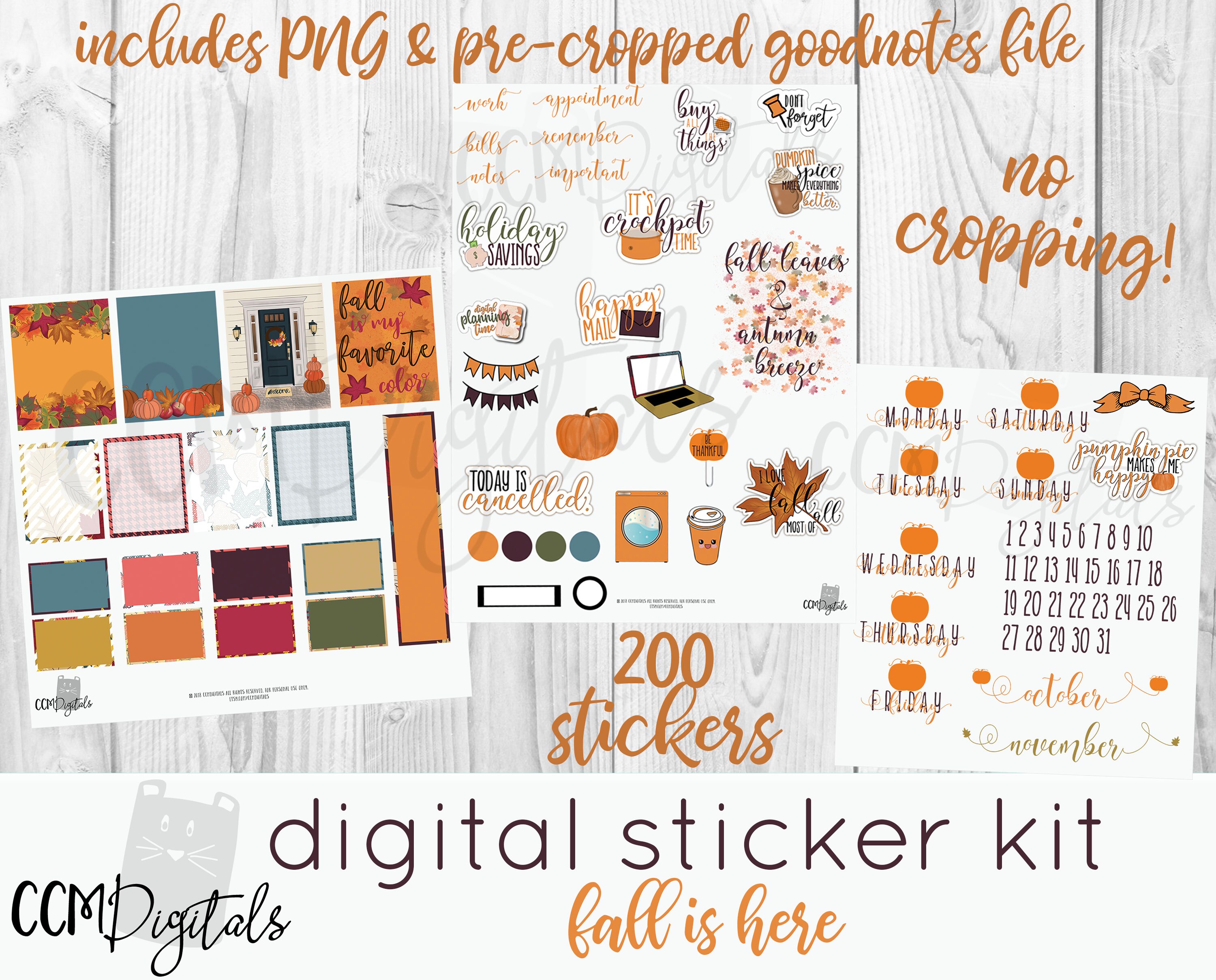 Fall Digital Planner Stickers Digital Stickers Goodnotes iPad Planner ...