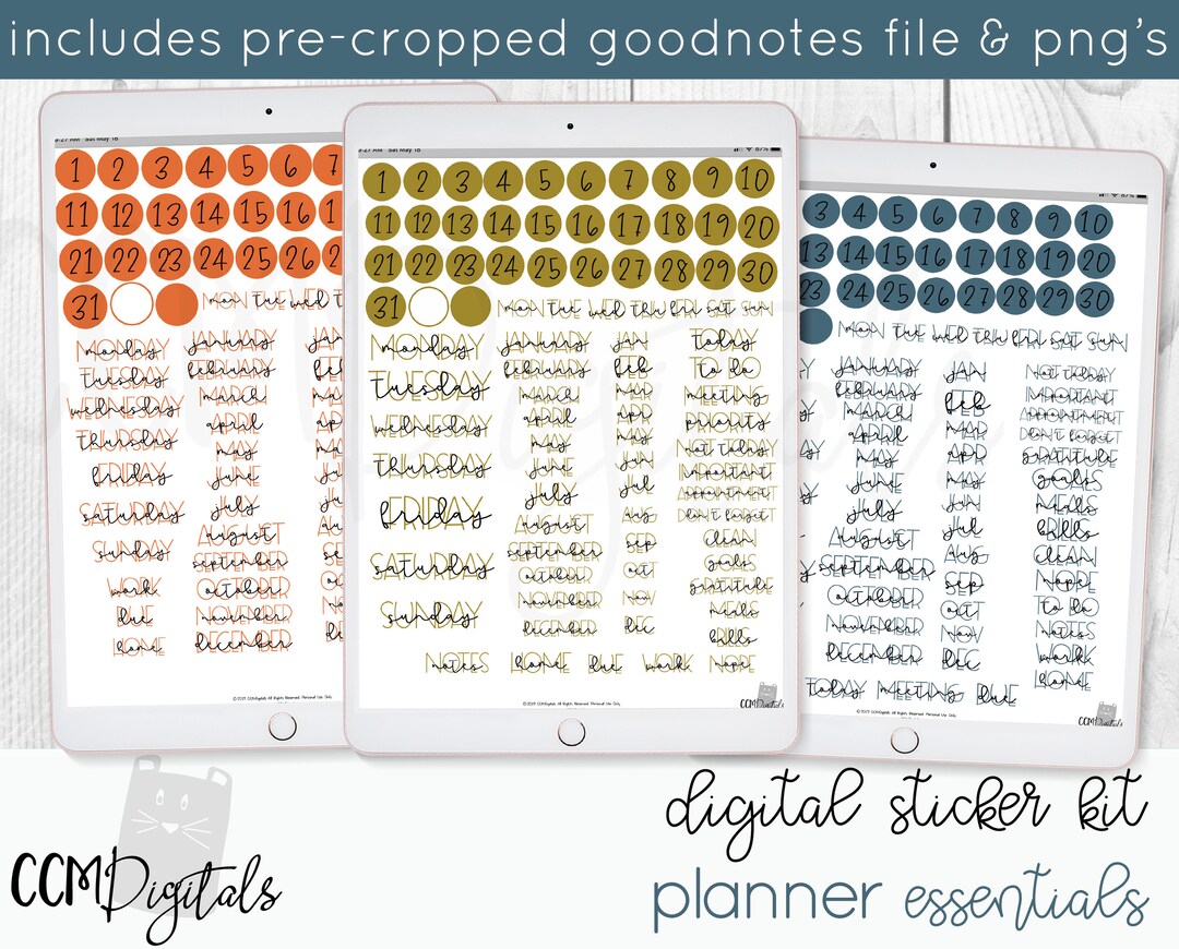 Digital Planner Essentials | Dates Days Months Stickers | Goodnotes ...