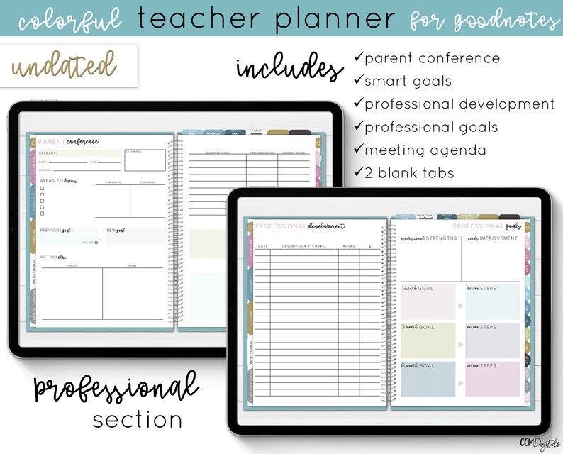 Digital Teacher Planner Undated Colorful Teacher Digital | Etsy