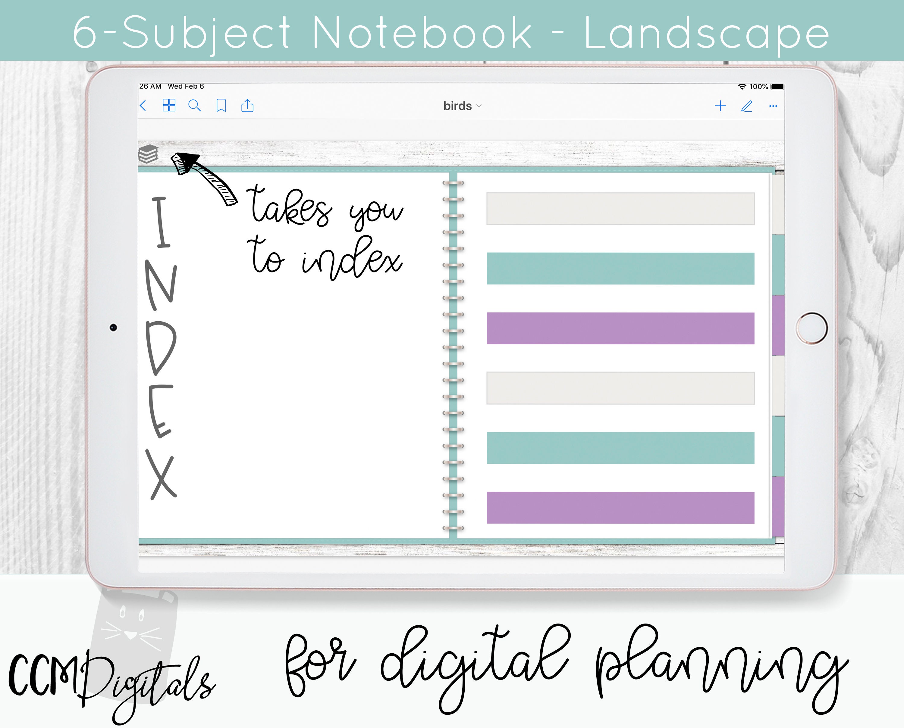 Digital 6-Subject Notebook with Linked pages Digital Journal | Etsy