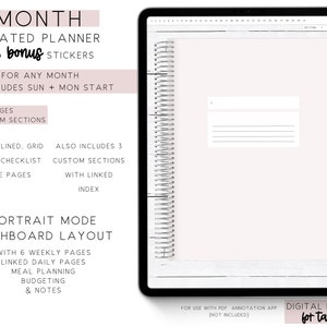 Undated One Month Digital Planner | Soft Pink Portrait Layout | for ...