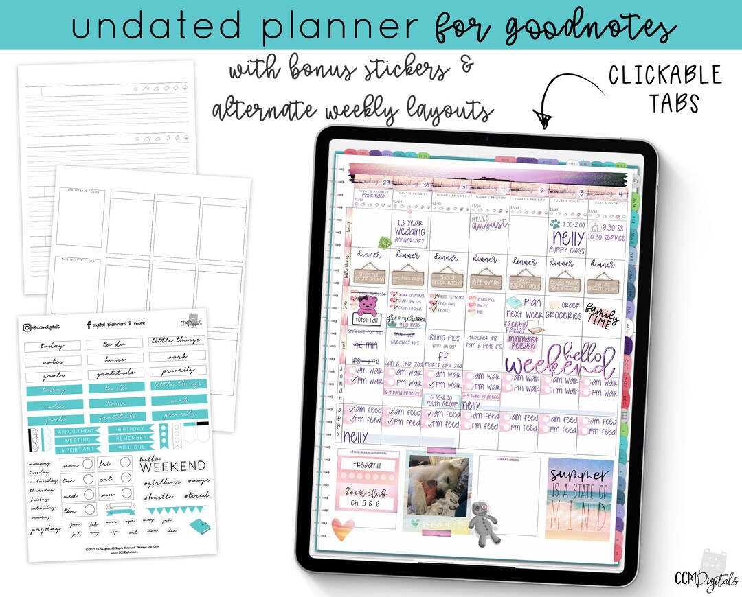 Undated Colorful Digital Planner for Goodnotes | Colorful Minimalist ...