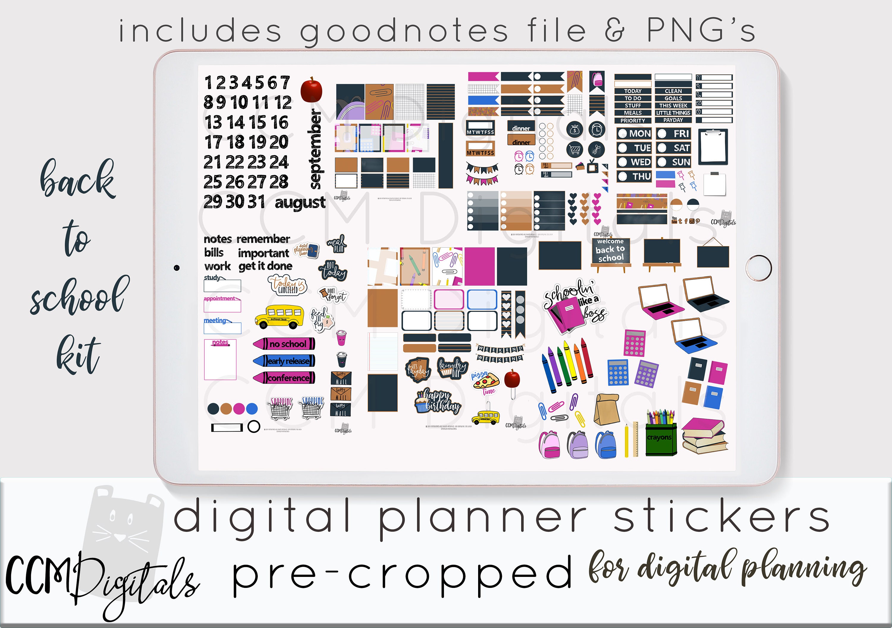 Digital Planner Stickers Back to School Kit Goodnotes - Etsy