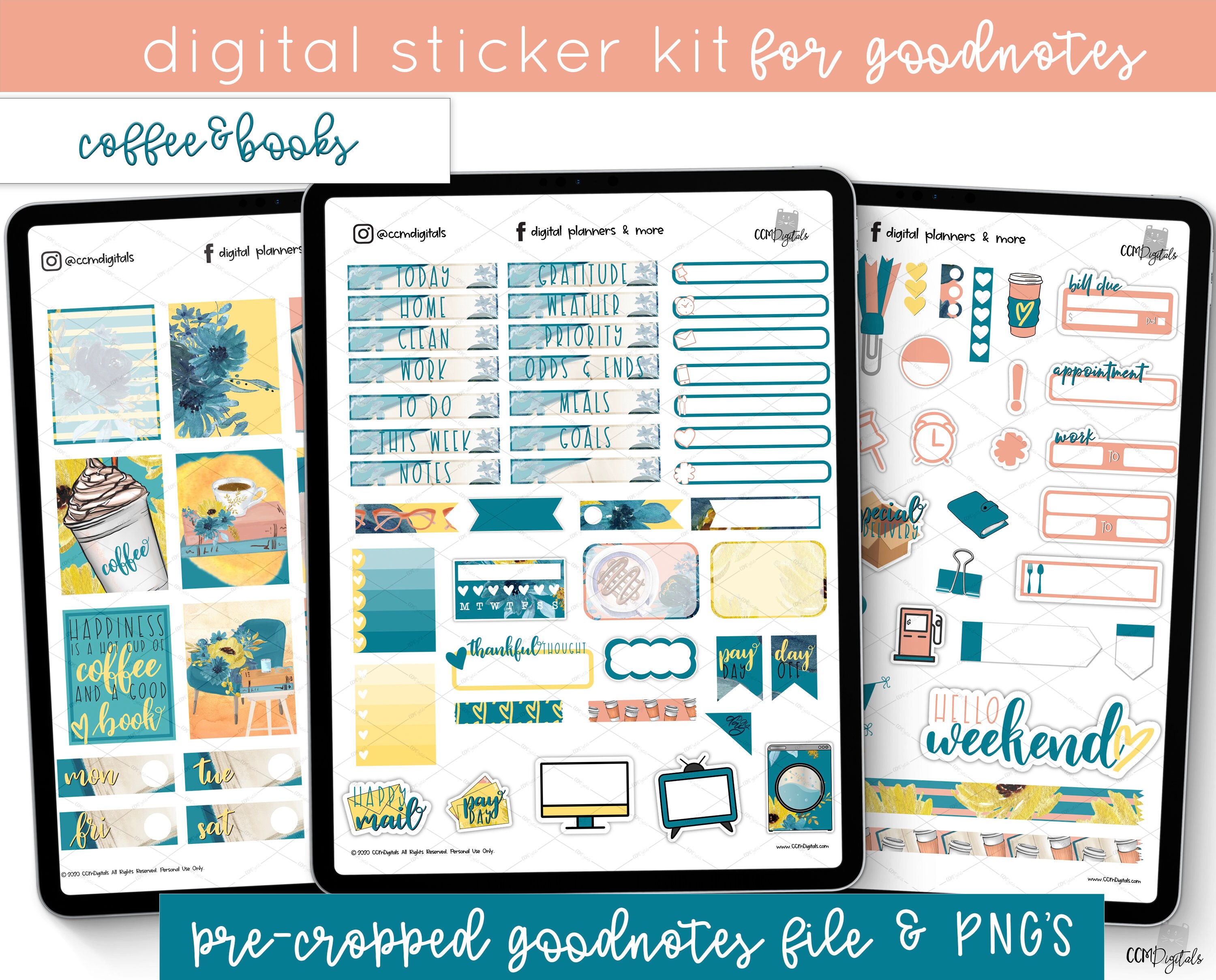 Digital Planner Coffee & Books Sticker Kit Includes - Etsy