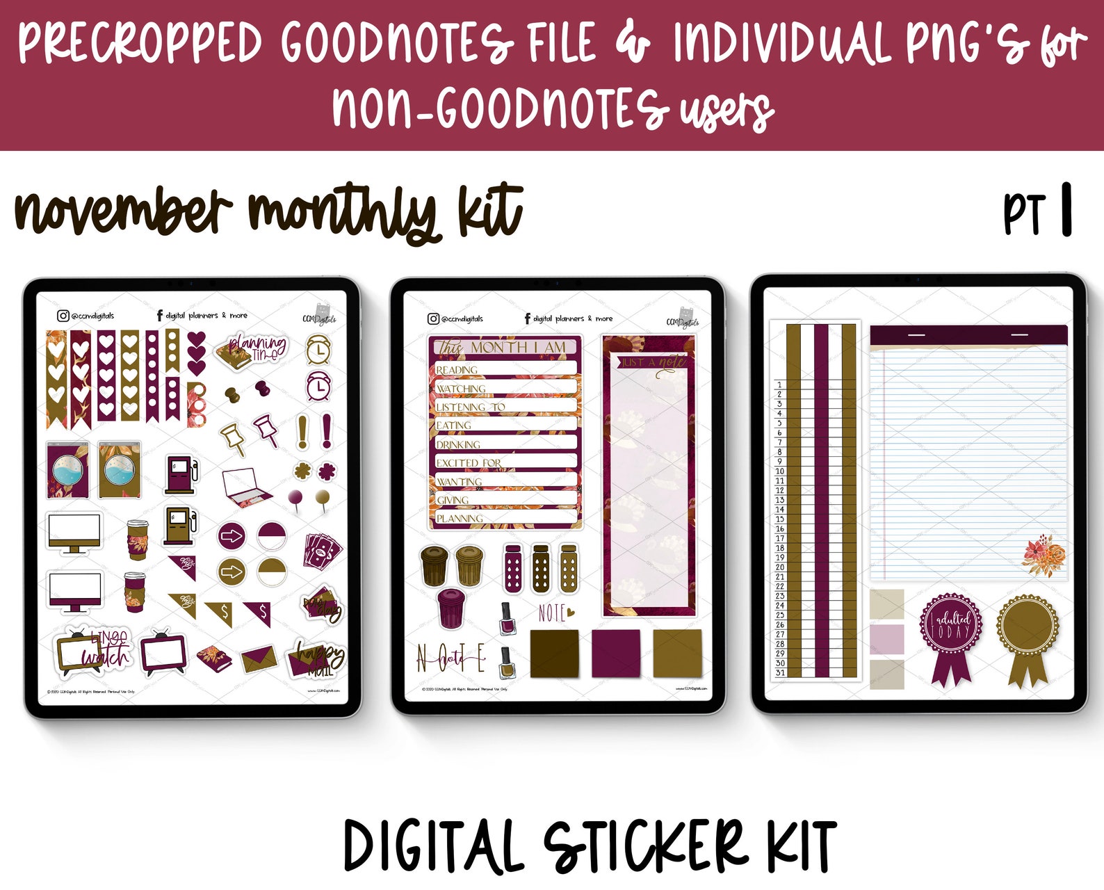 November 2020 Digital Planner Stickers | Monthly Sticker Kit With Fall ...