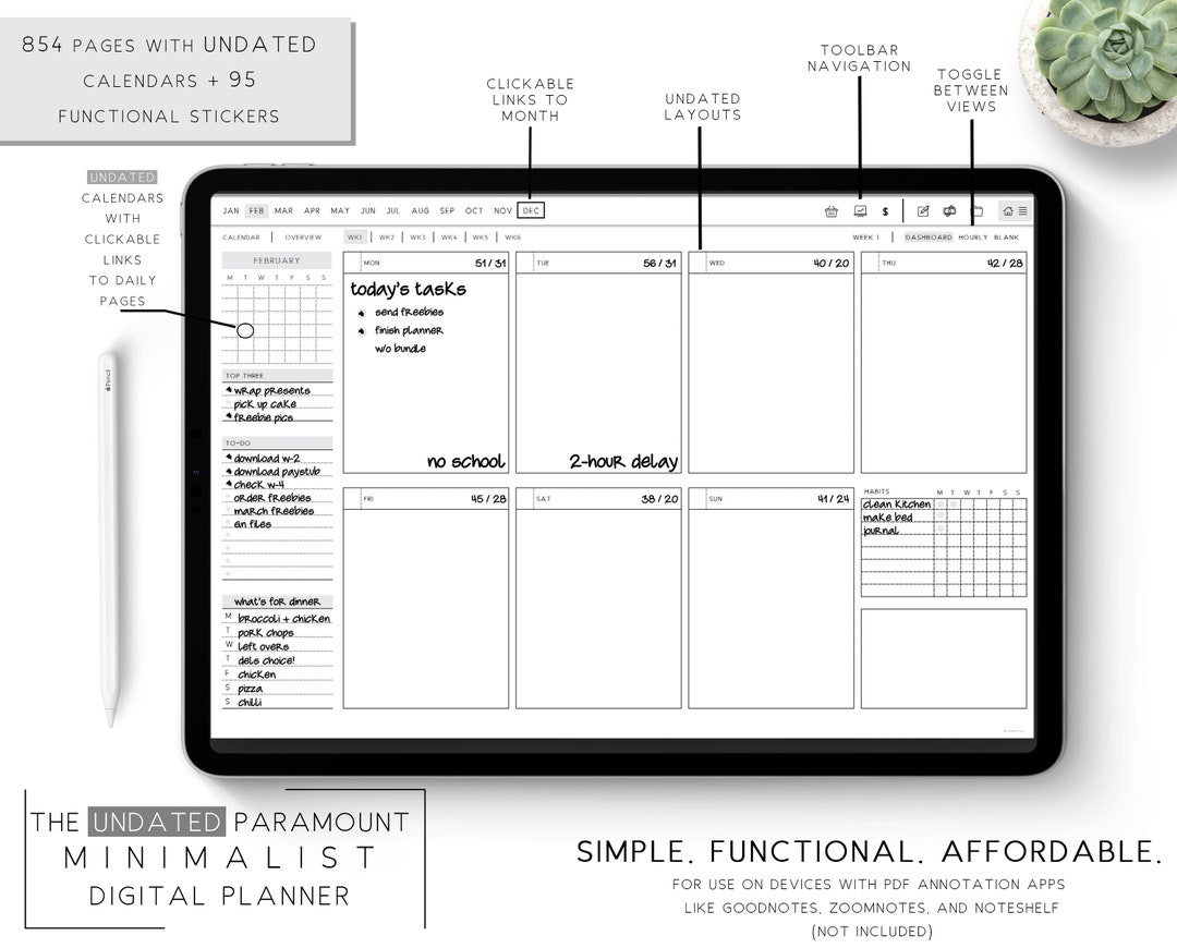 Minimalist Digital Planner With 3 Monthly Calendars + 3 Weekly Layouts ...