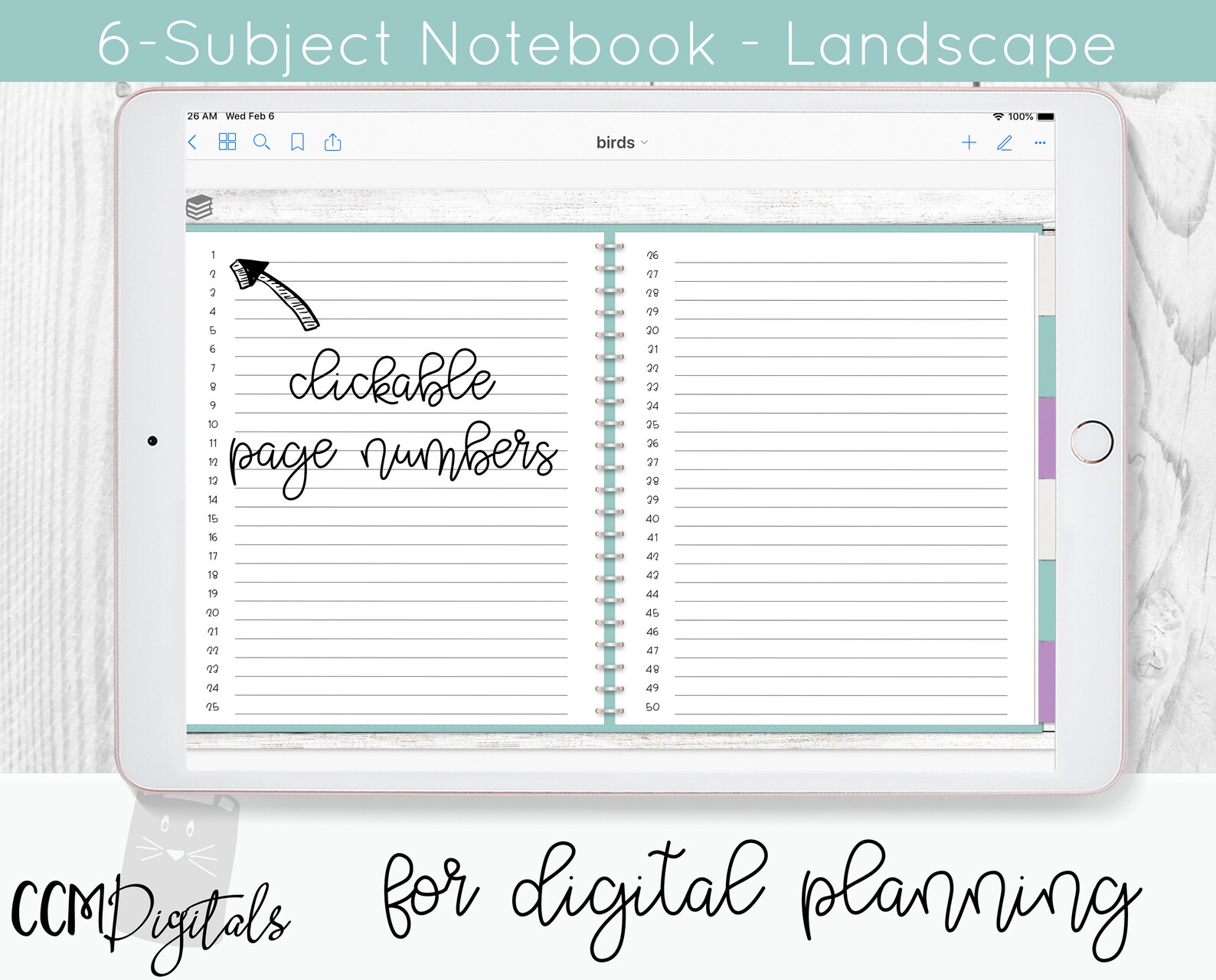 Digital 6-subject Notebook With Linked Pages | Digital Journal for ...