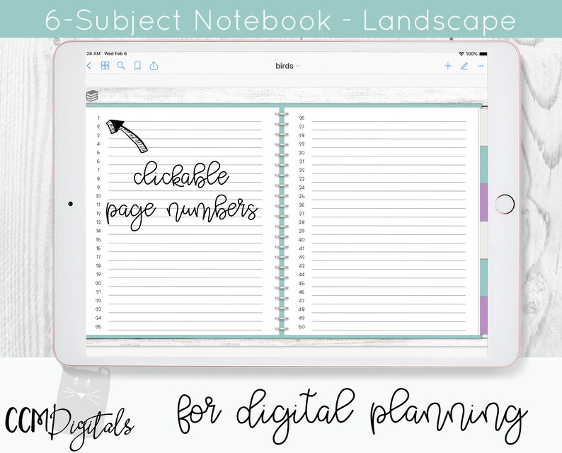 Digital 6-subject Notebook With Linked Pages | Digital Journal for ...