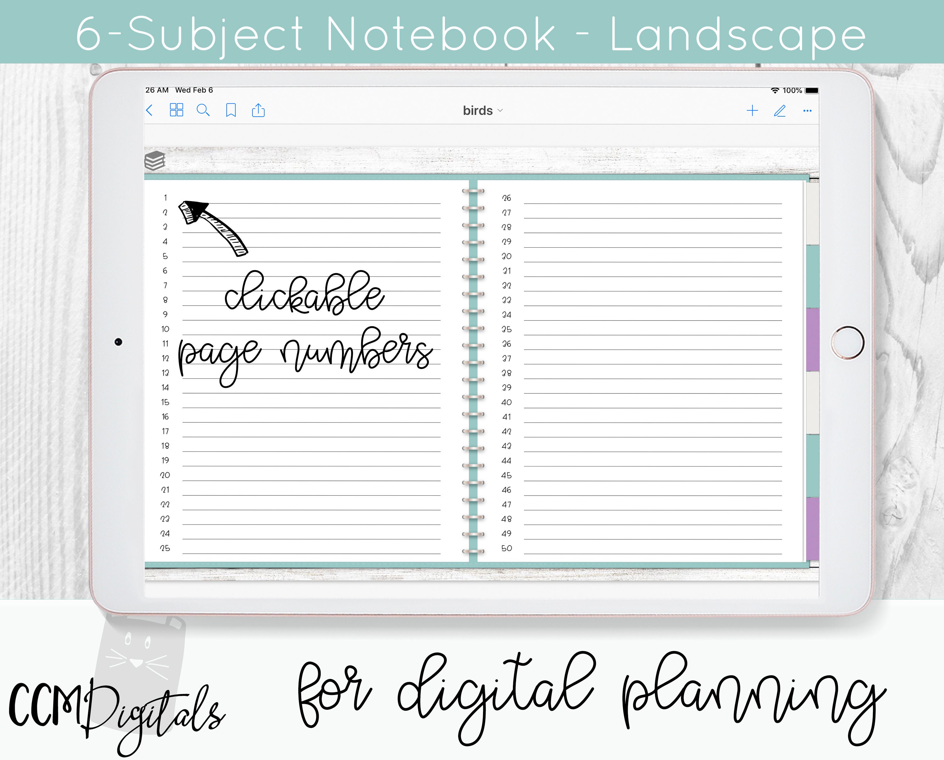 Digital 6-subject Notebook With Linked Pages | Digital Journal for ...