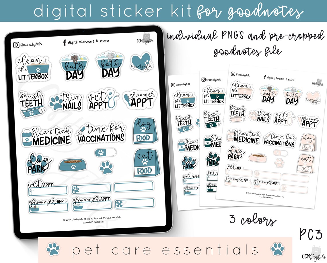 PC-3 Digital Pet Care Stickers for Goodnotes Pet Care | Etsy