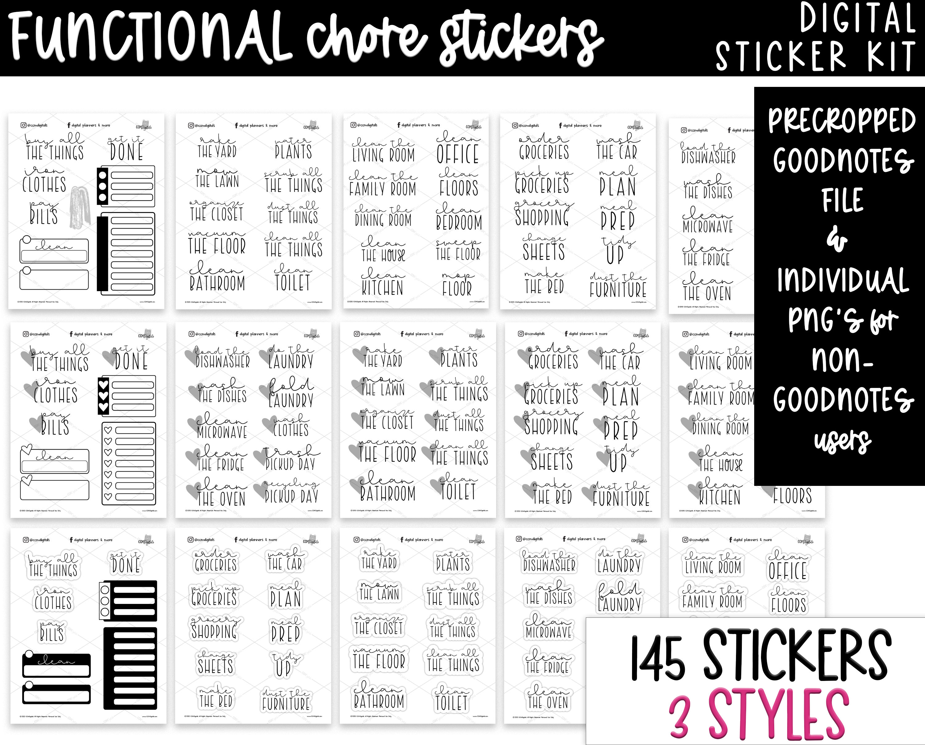 Digital Planner Stickers - Function Word Stickers Chores Mini Kit ...