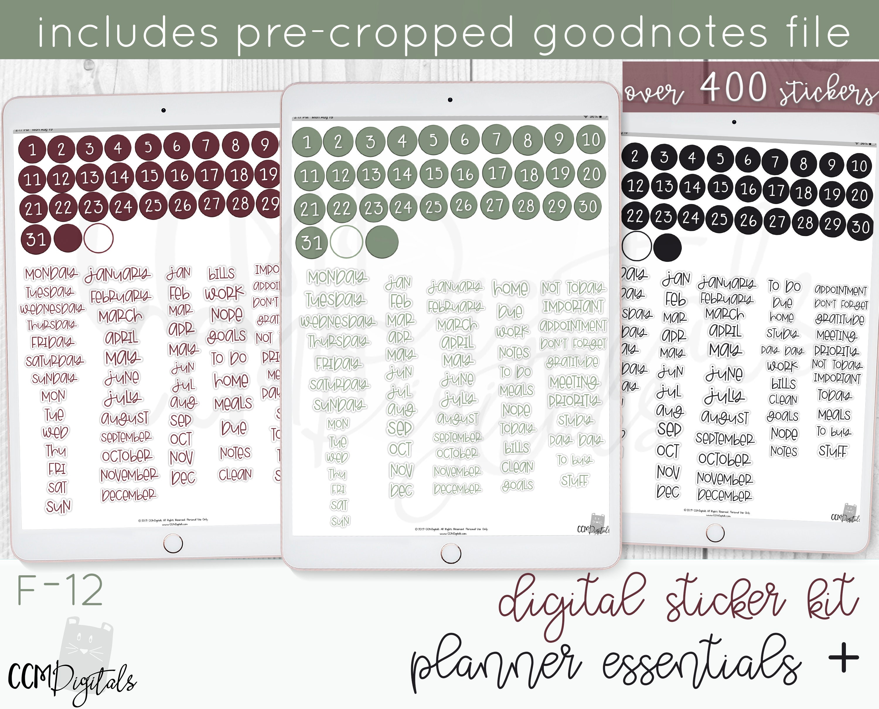 Digital Planner Dates Days Months Stickers Goodnotes - Etsy