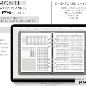 Undated One Month Digital Planner | Gray Simple Dashboard Layout for ...