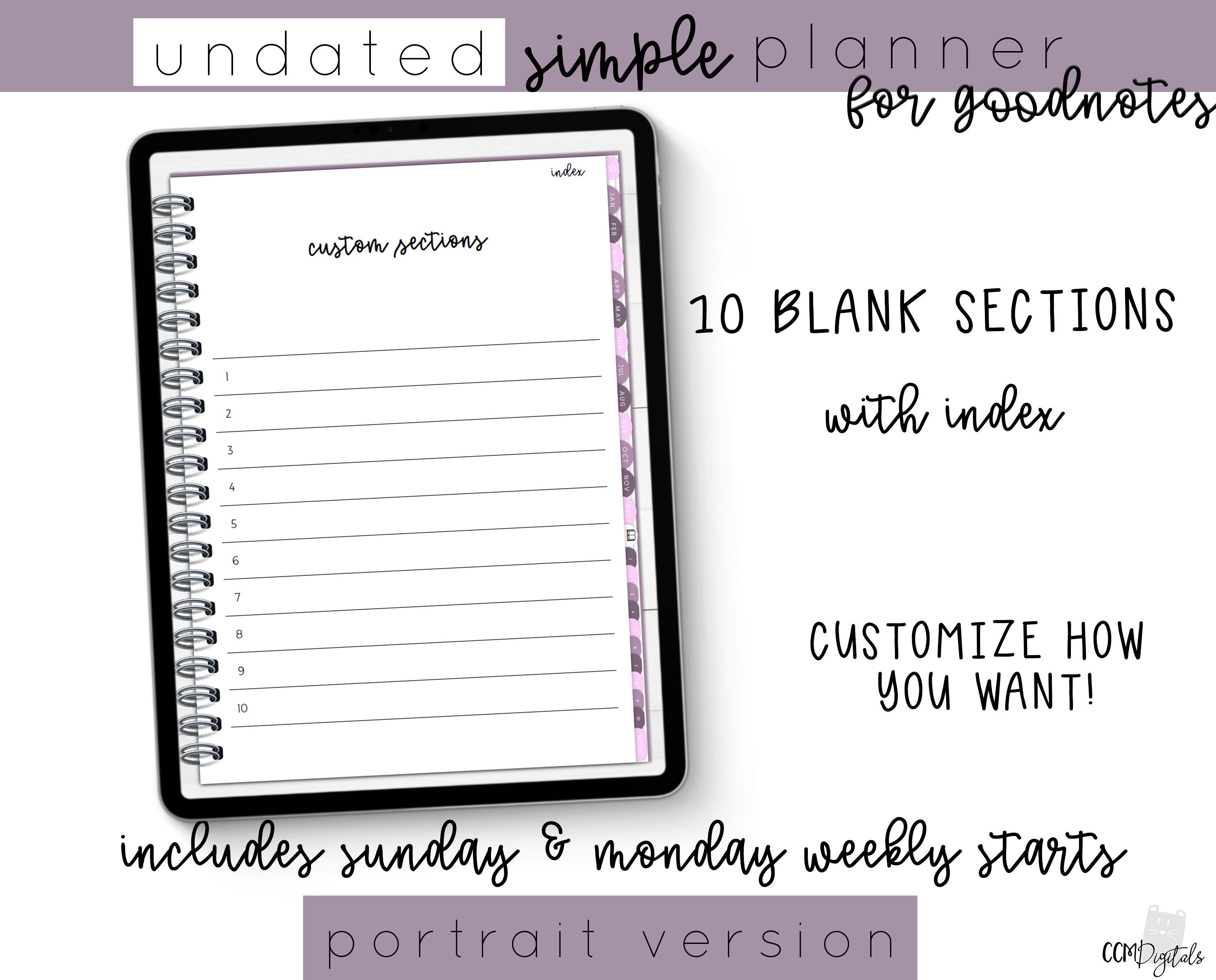 Portrait Undated Simple Planner in Purple Floral | Daily and Weekly ...