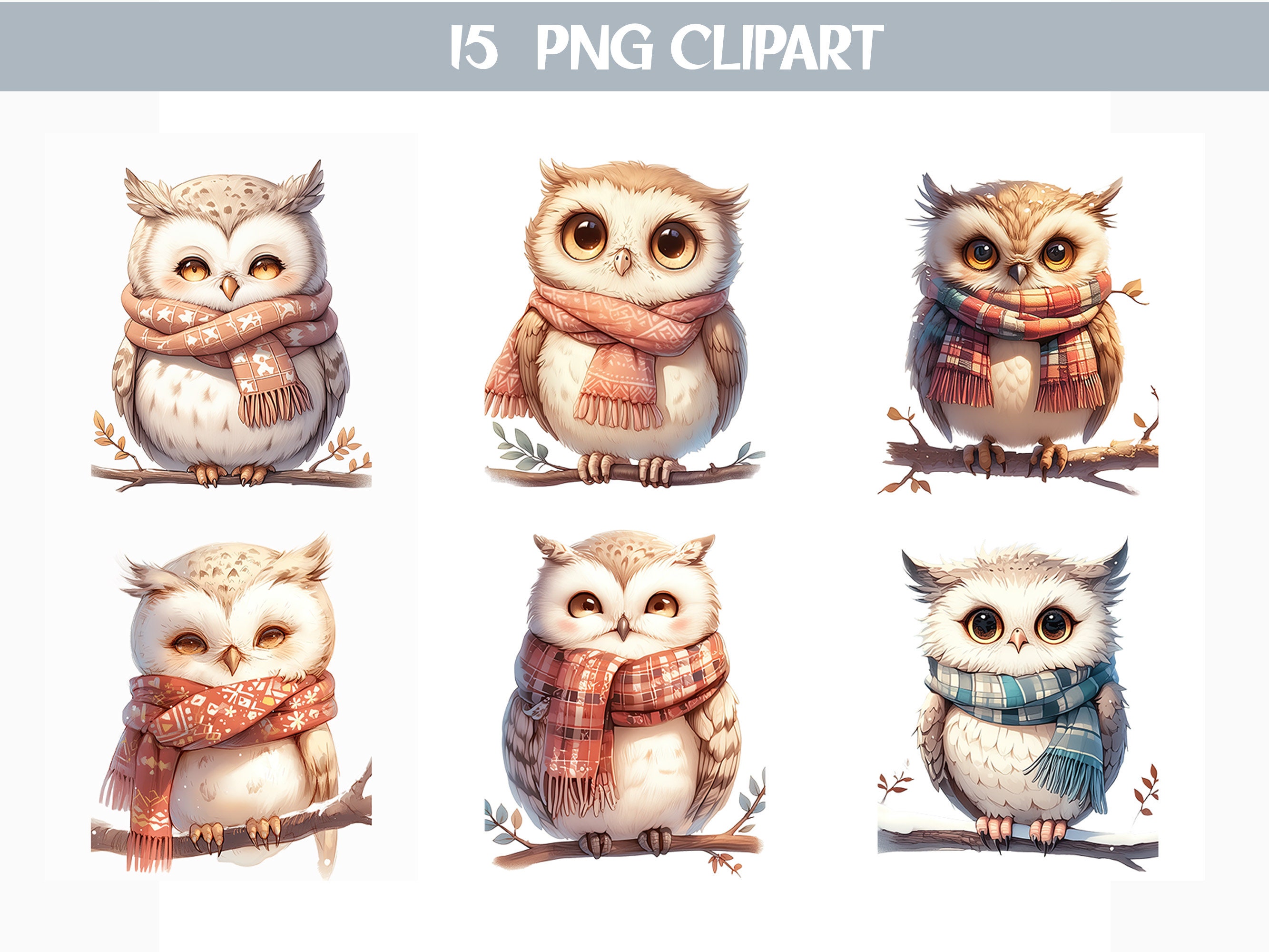 Owl Clipart Bundle PNG Digital Download Pretty Owls Bird Clip Art ...