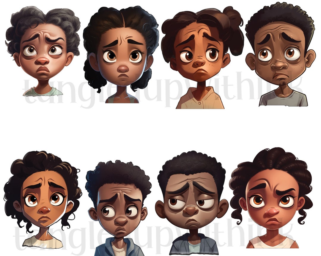 Eight African American Characters With Expressions/clipart Bundle ...