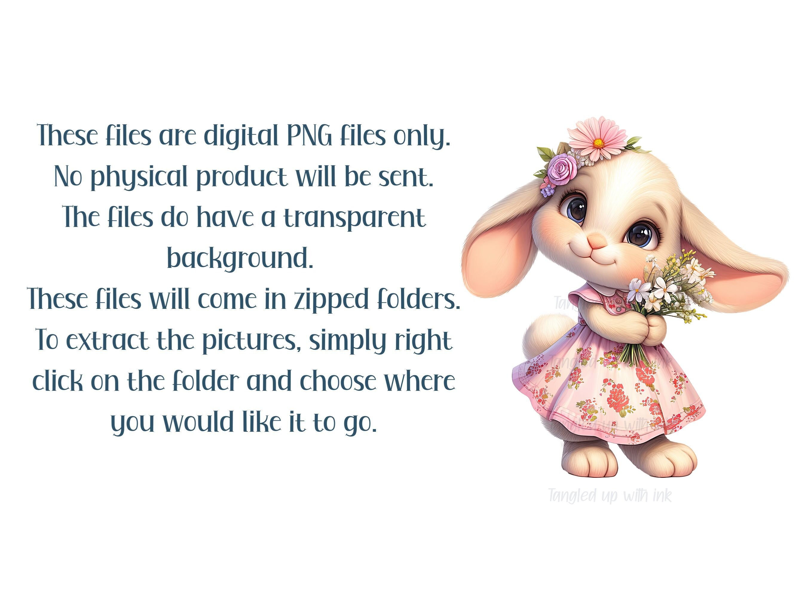 Bunnies Clipart Bundle PNG Digital Download Pretty Rabbits Flower ...