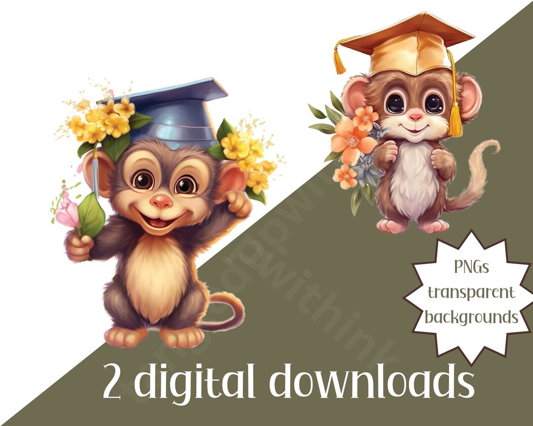 Two Graduation Monkeys/ Clipart Bundle, Watercolor Clipart Bundle ...
