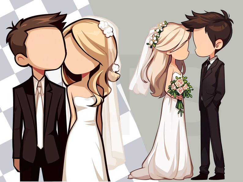 Faceless Wedding Couple Clipart | Bride and Groom PNG (digital Download ...