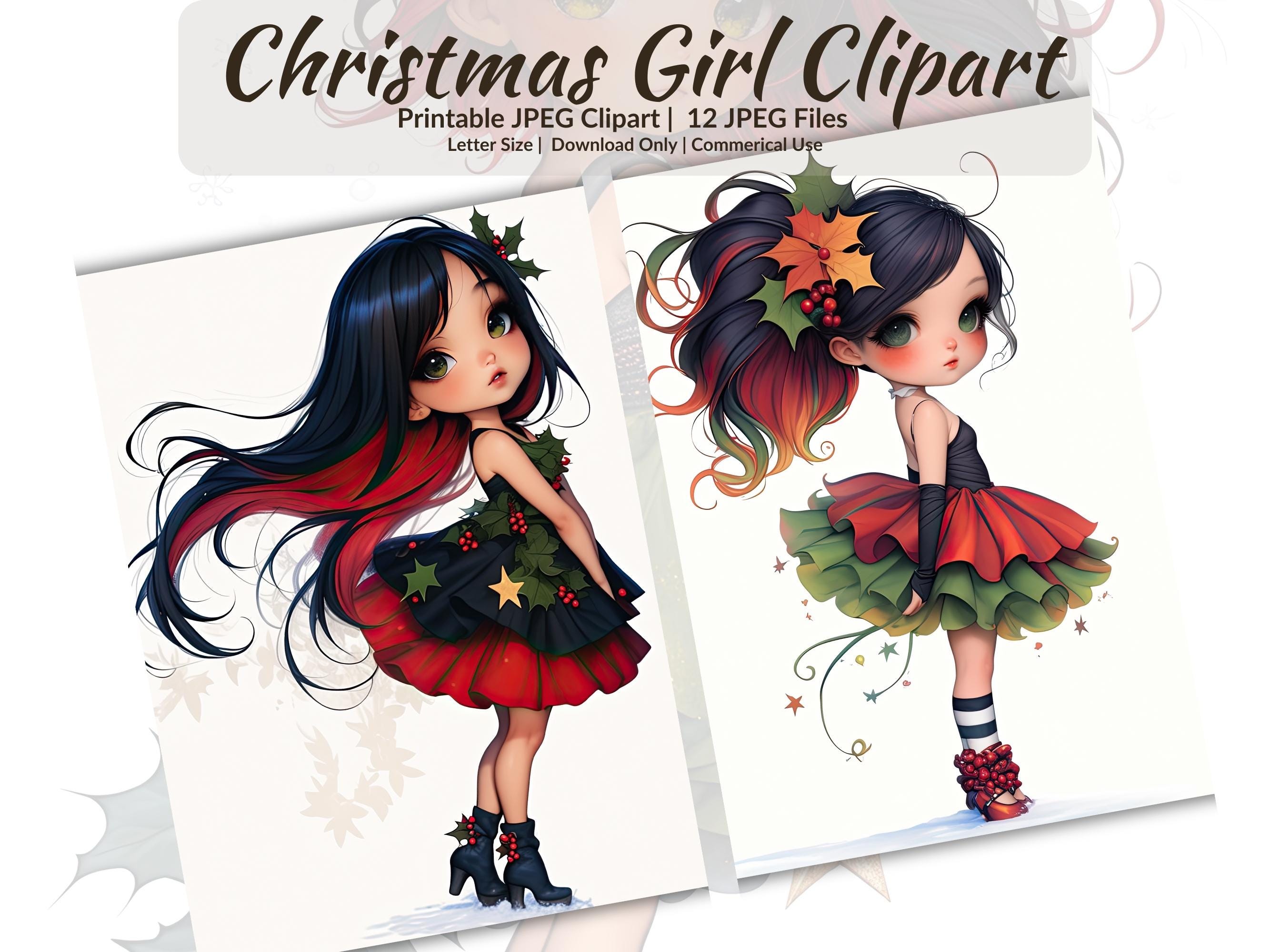 Christmas Girls Clipart Bundle Digital Download, 12 Quirky Girls ...