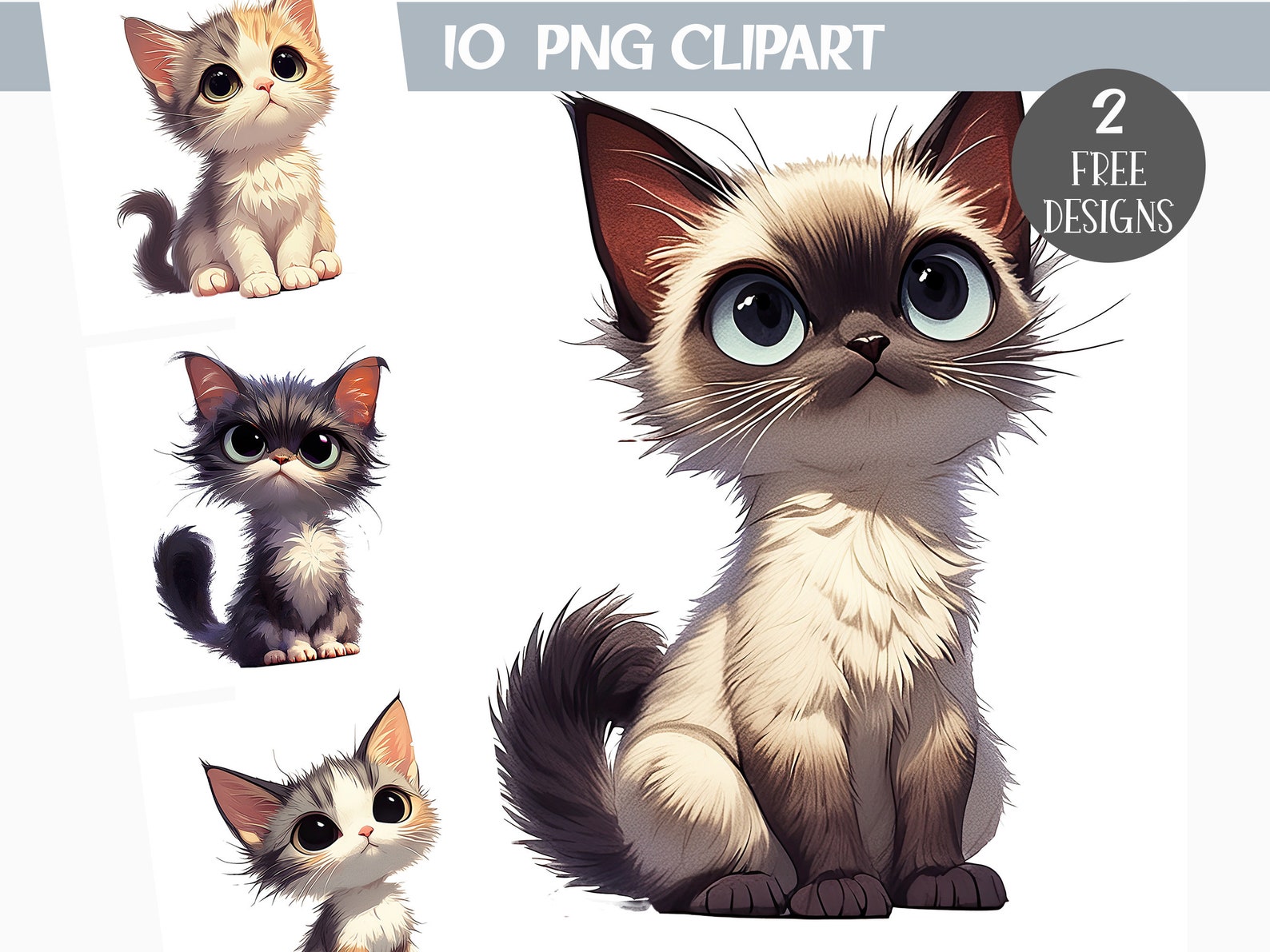 Cat Clipart Bundle PNG Digital Download 10 Cute Kitten Feline Animals ...