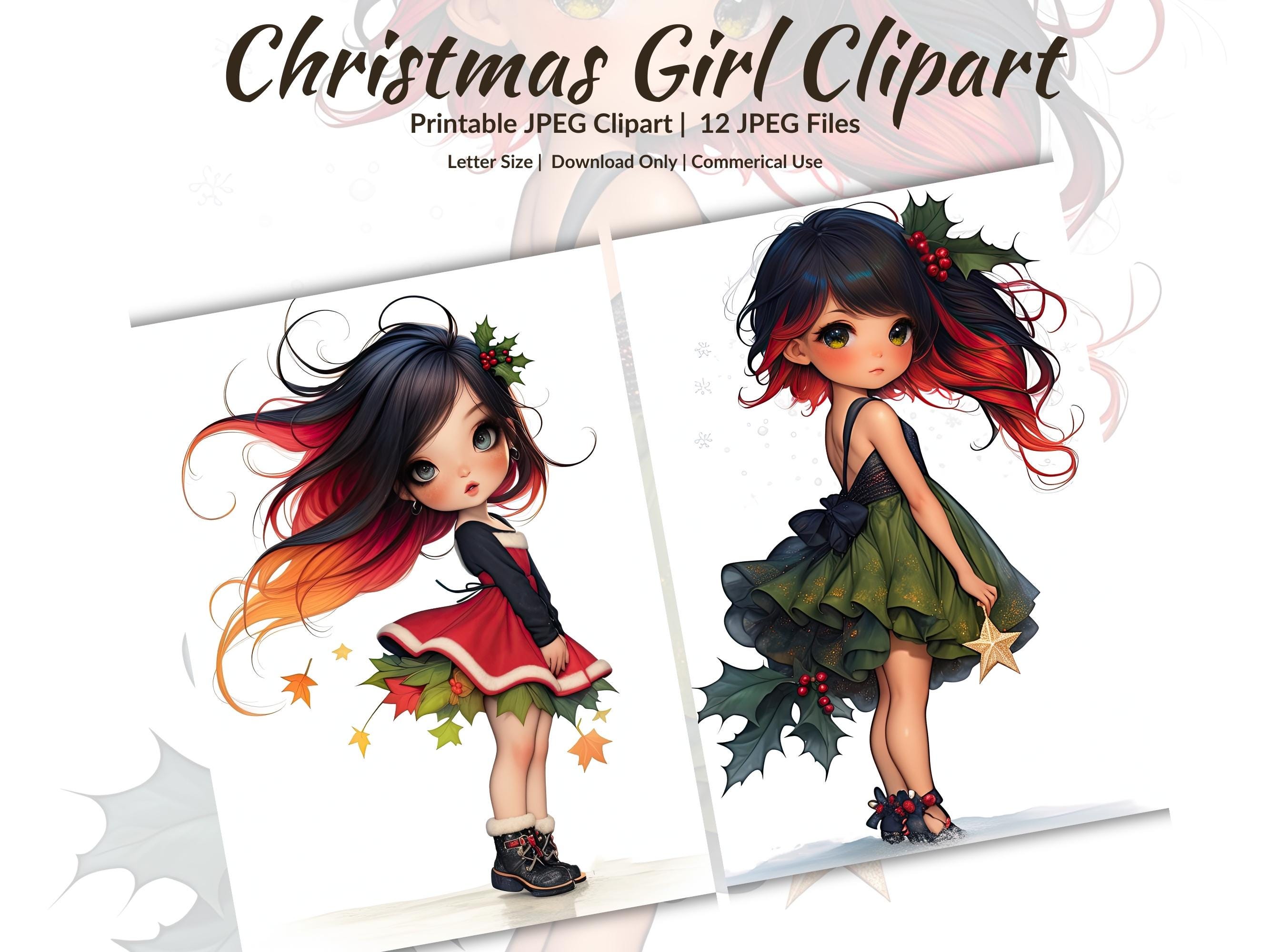 Christmas Girls Clipart Bundle Digital Download, 12 Quirky Girls ...