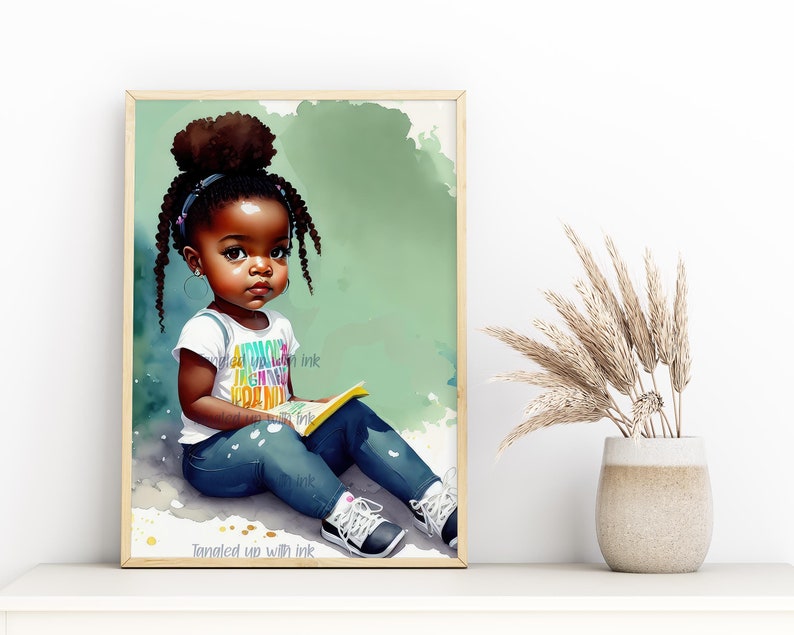 Cute African American Girl In Watercolor 11 Etsy