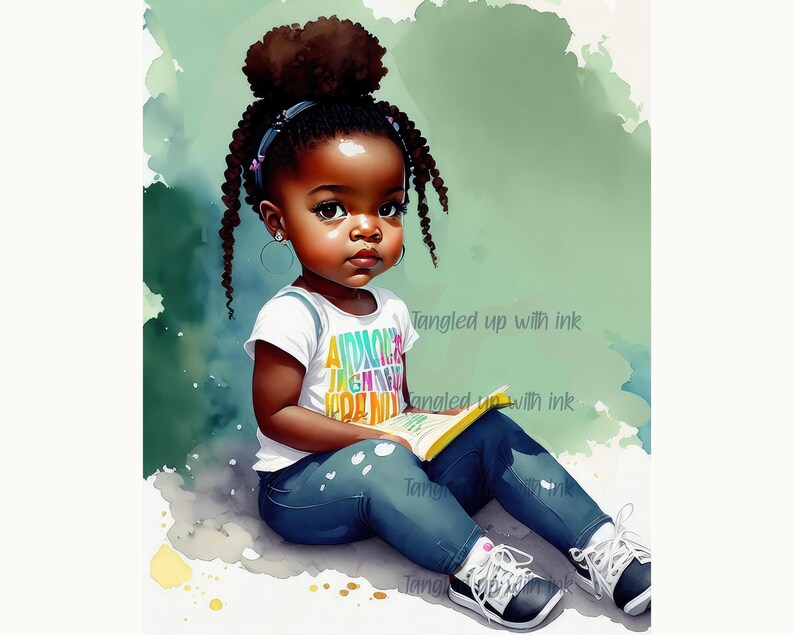 Cute African American Girl In Watercolor 11 Etsy