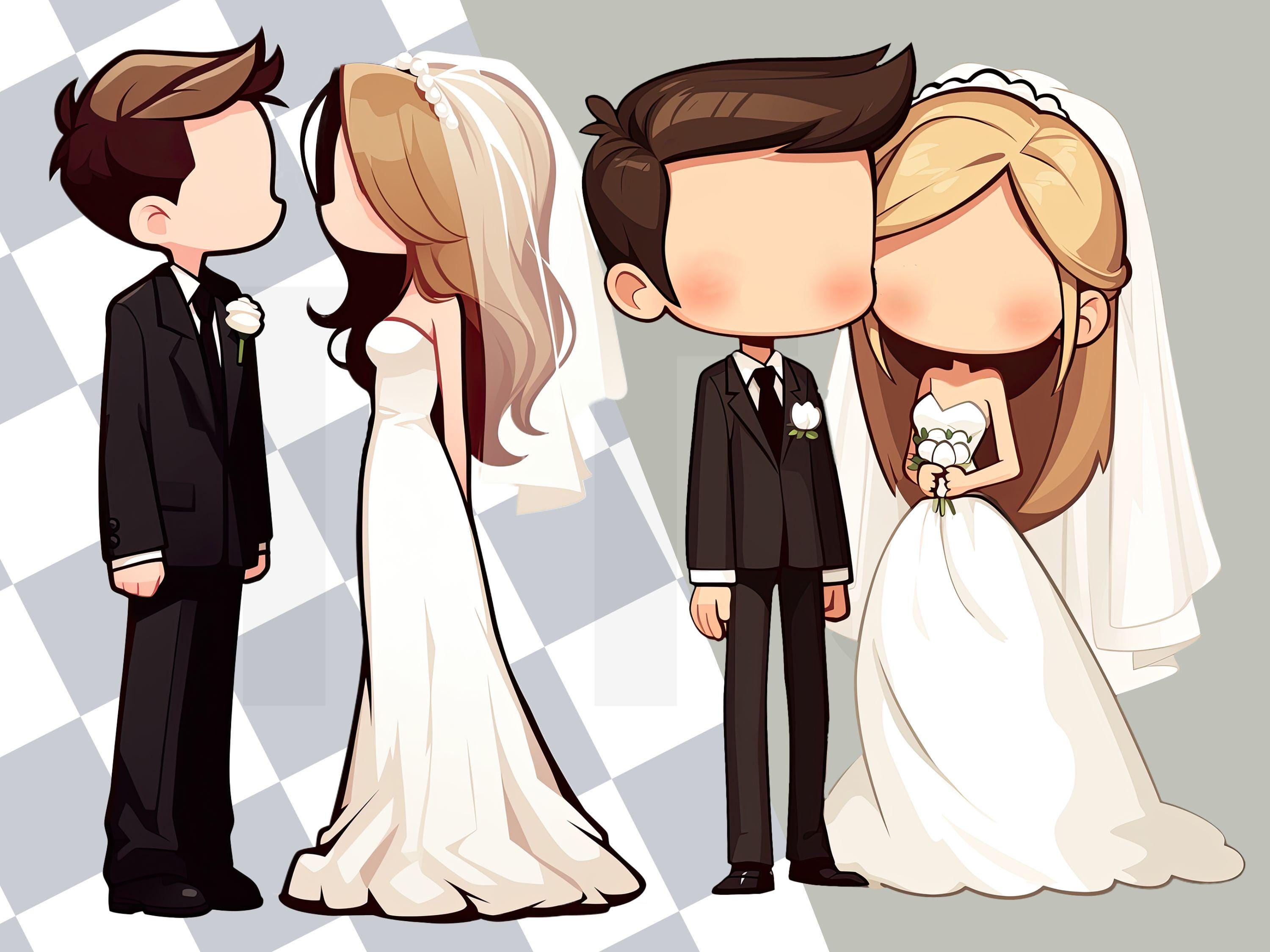Faceless Wedding Couple Clipart | Bride and Groom PNG (digital Download ...
