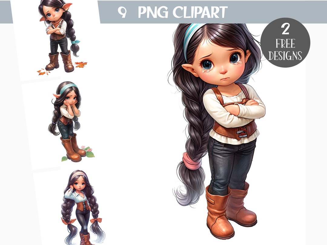 Elf Clipart Bundle PNG Digital Download 9 Images Emotion Sad Little ...