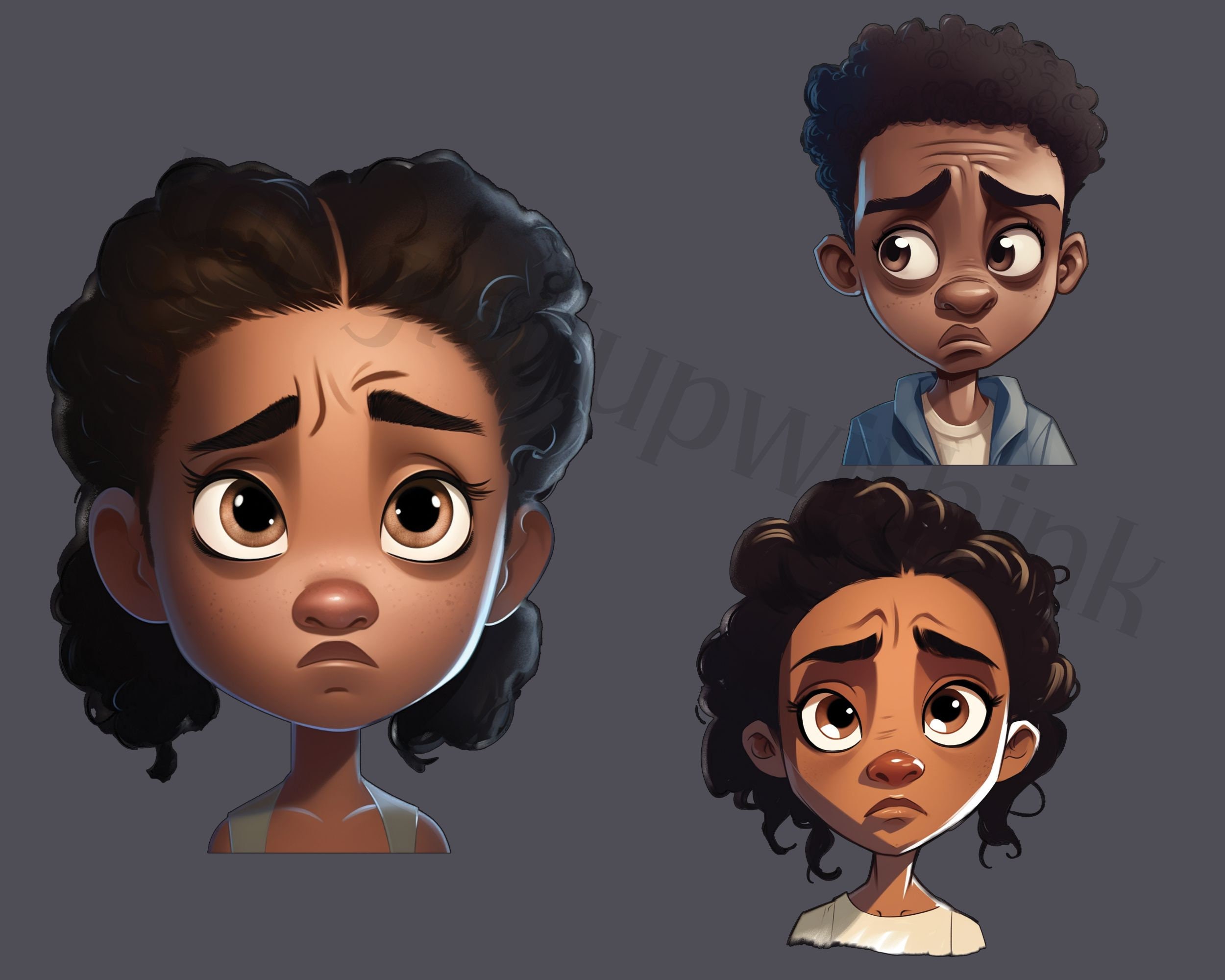 Eight African American Characters With Expressions/clipart Bundle ...