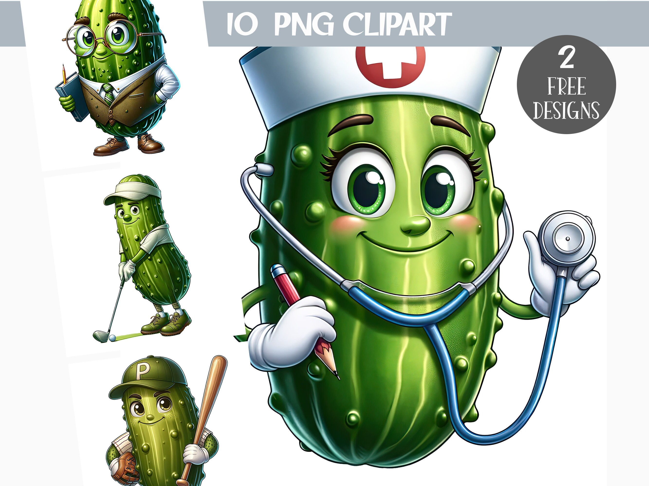 Pickles Clipart Bundle PNG Digital Download Funny Pickles Nurse Golfer ...