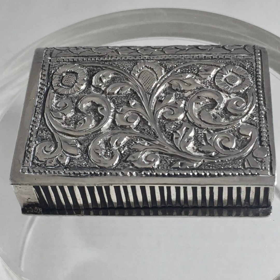 RARE Sterling Silver Box Edwardian Vesta Floral Match Safe Case ...