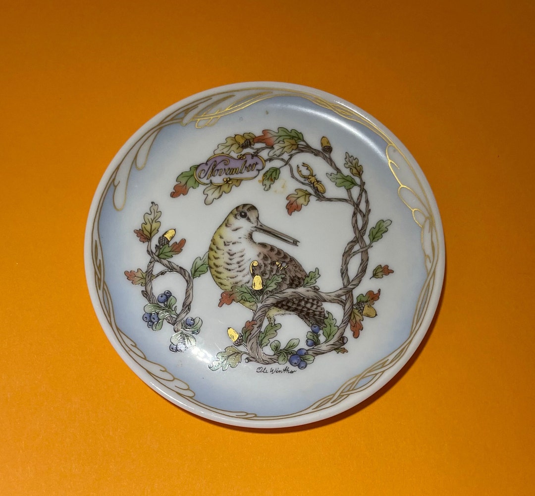 Hutcher Reuther Germany Saucer Plate With Snipe Bird and Flowers ...