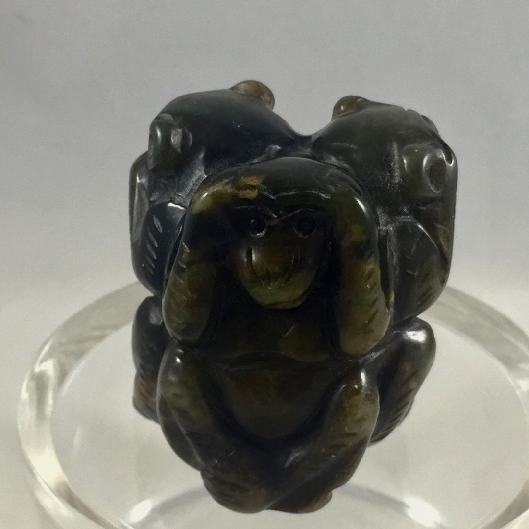 Vintage Three Wise Monkeys Green Stone Figurine, See No Evil, Good Luck ...