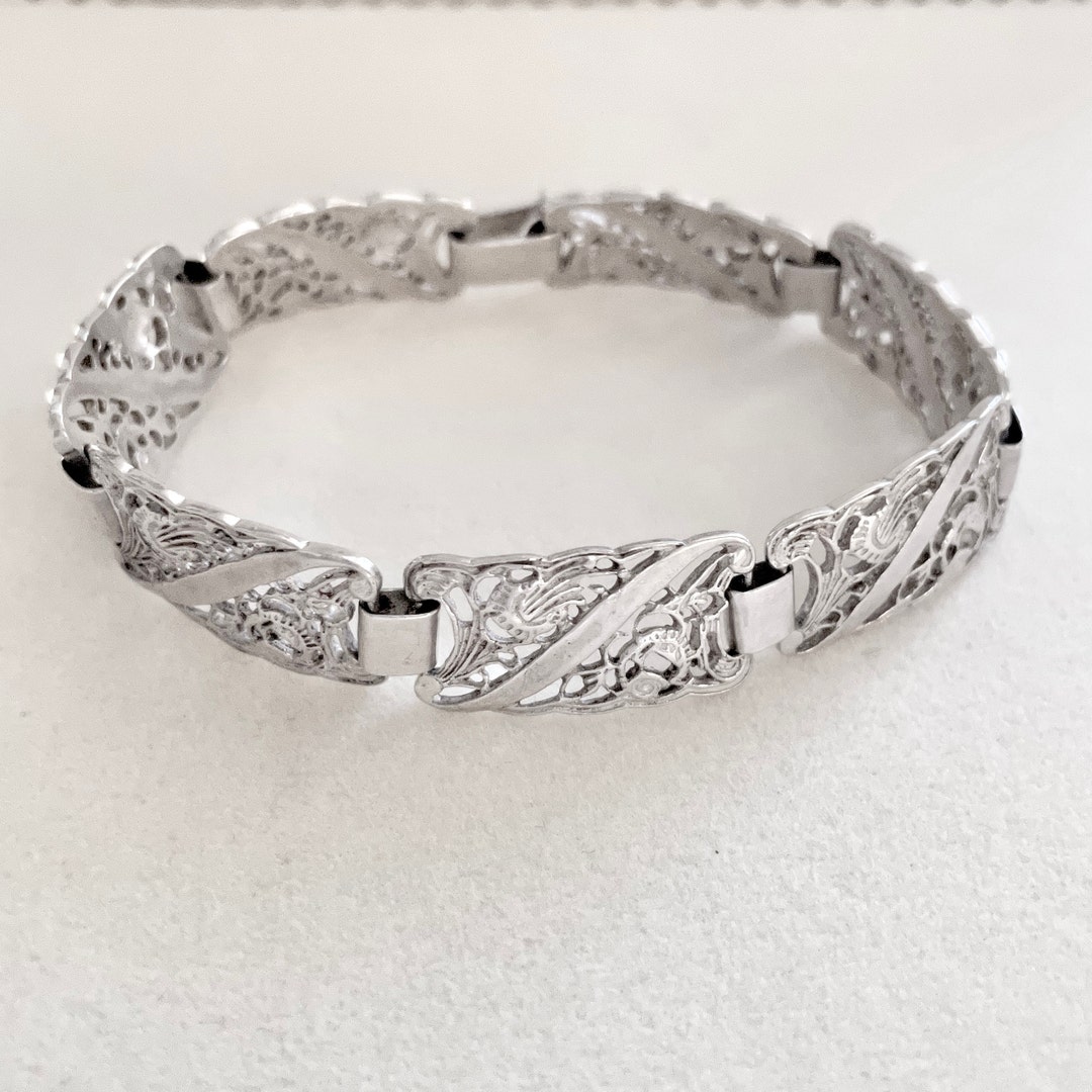 Sterling Silver Filigree Bracelet, Panels Vintage, German, Carved ...