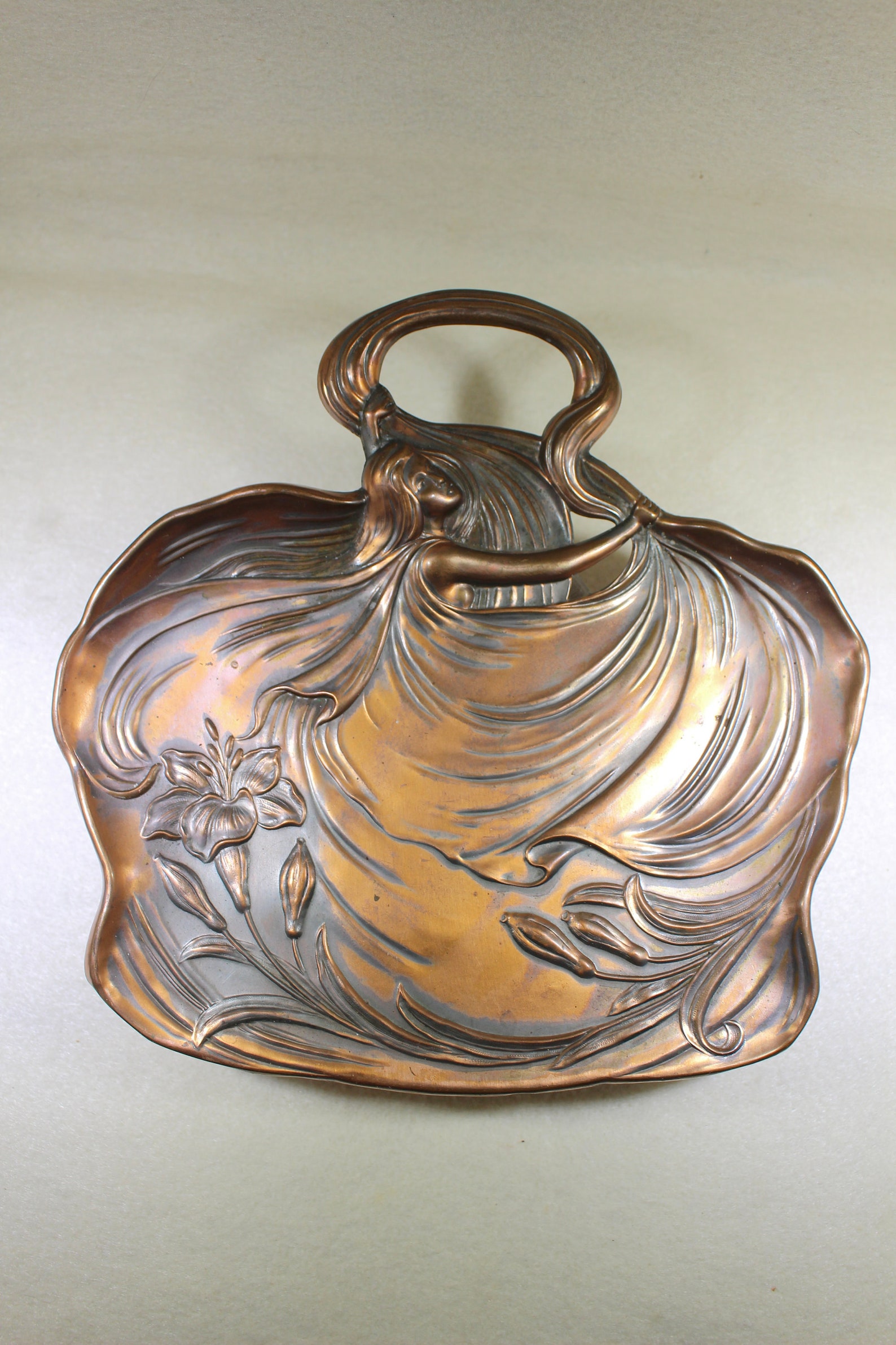 Copper Dustpan Art Nouveau Vintage Floral Nymph RARE Antique Dust Pan ...