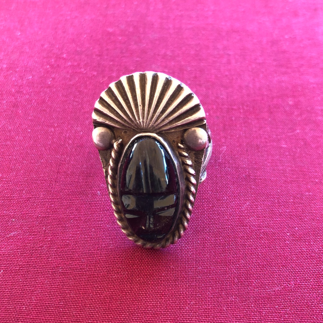 Vintage African Mask Tiger Eye Stone Ring Sterling - Etsy